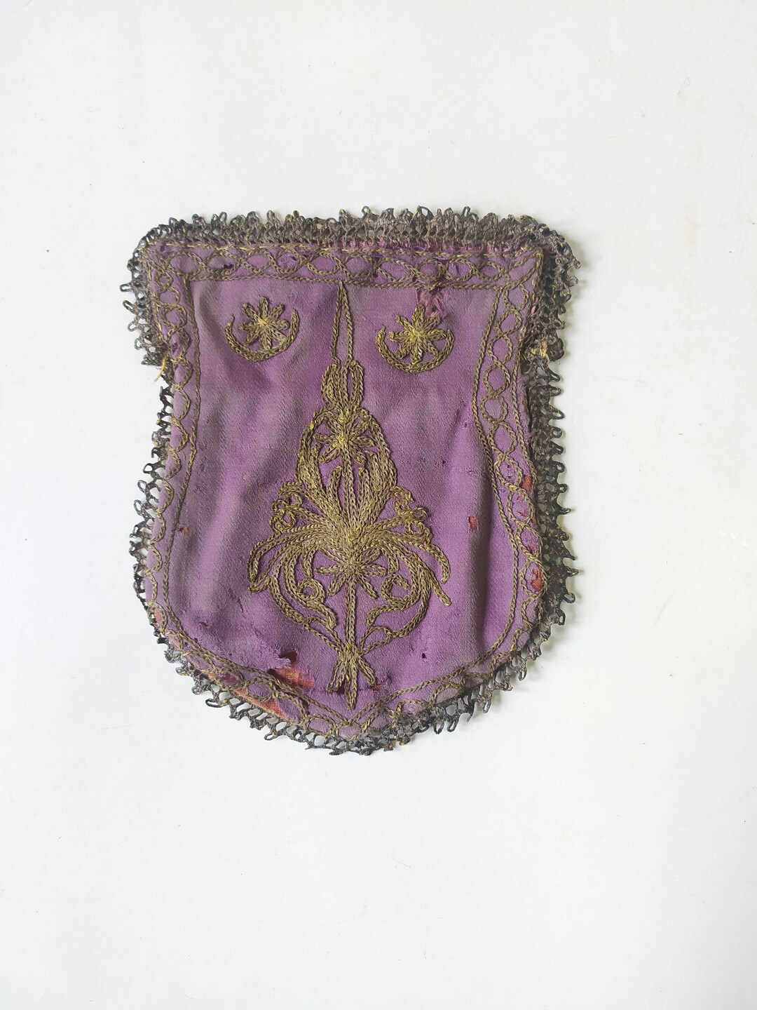 Αntique Ottoman Gold Thread Hand Embroidered Coin Purse / Half Moon and ...