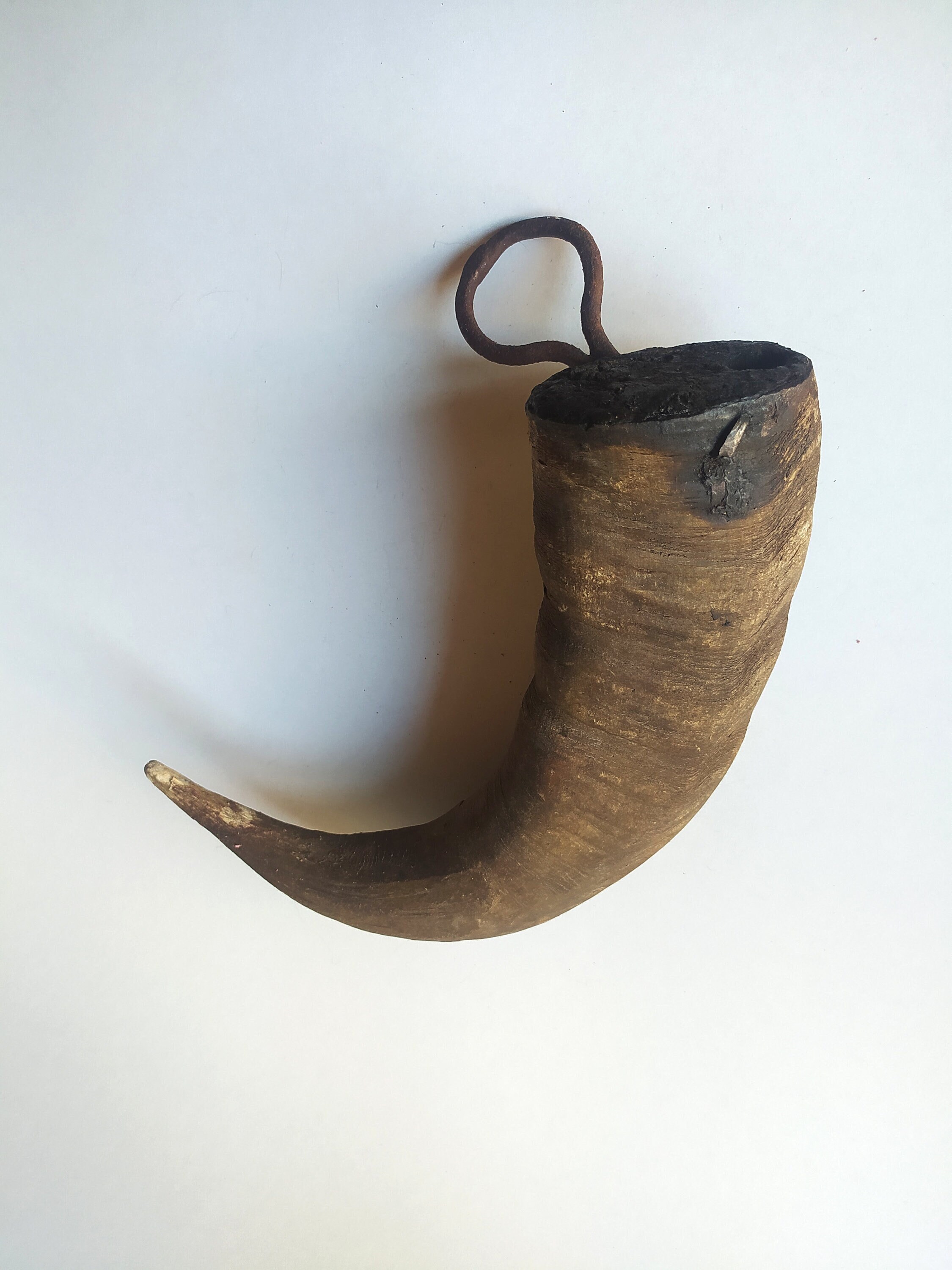 Αntique Extra Large 1800's Hand Made Bull Horn Gun Powder Flask With ...