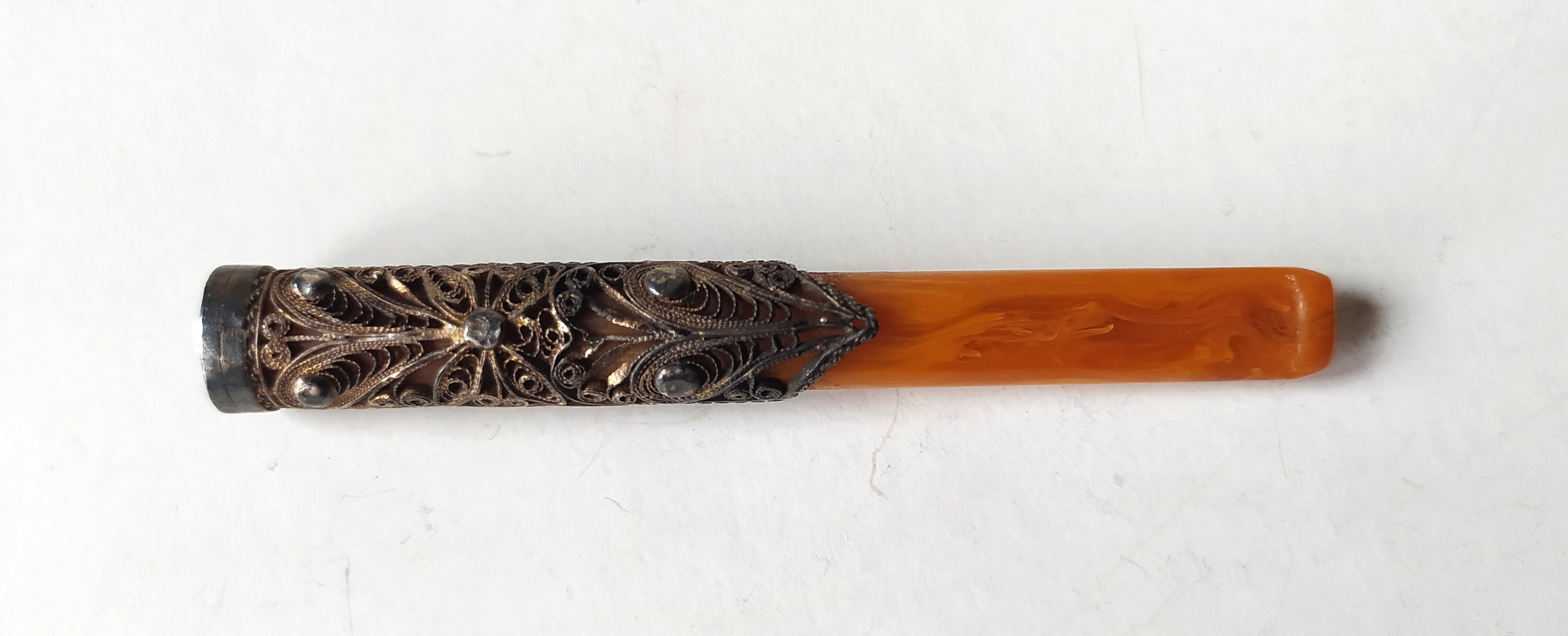 Antique Smoking Cigarette Holder Sterling Silver and Butterscotch ...