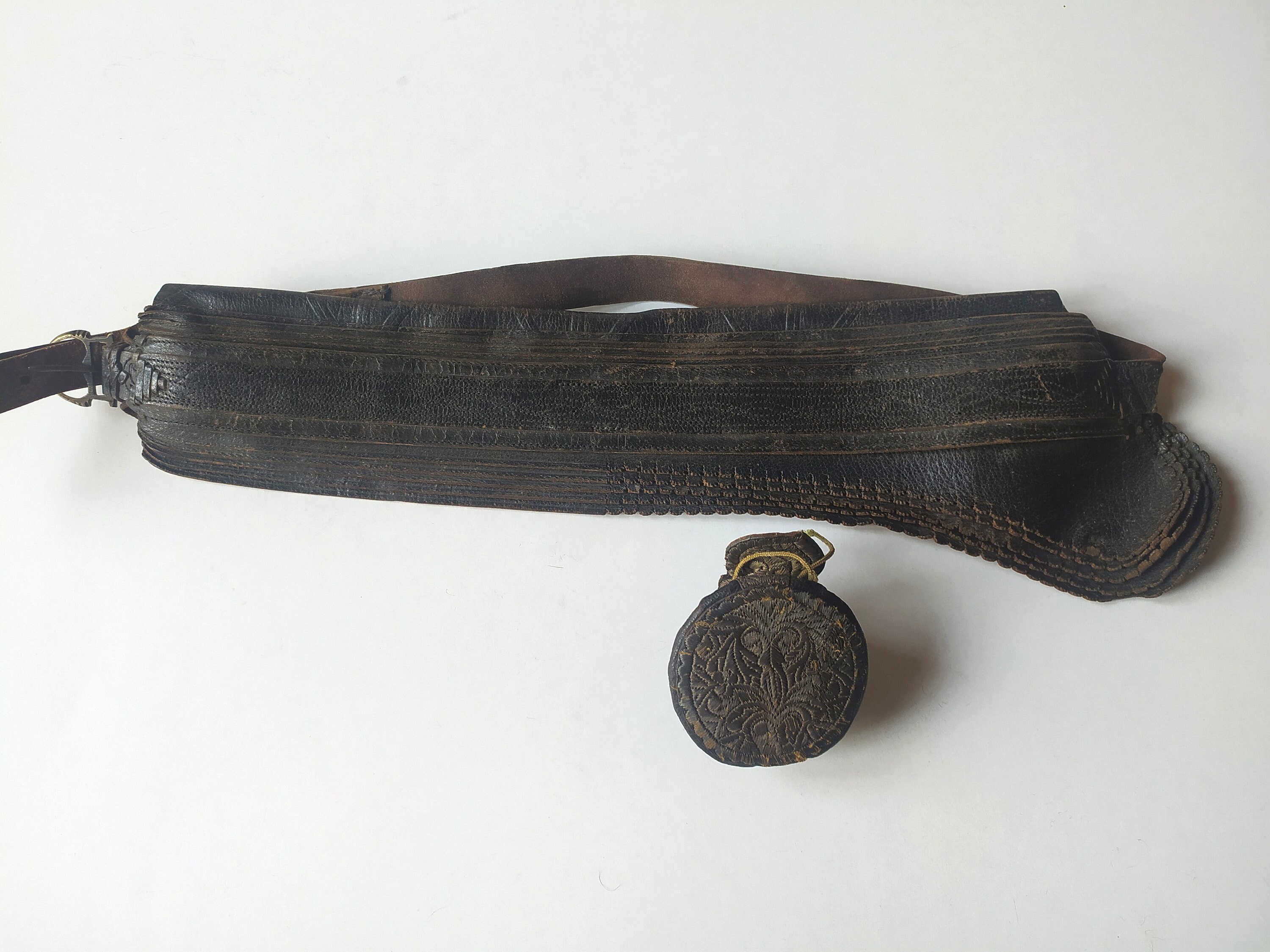 1800's Antique Greek Selahlik Leather Belt and Gold Thread Embroidered ...