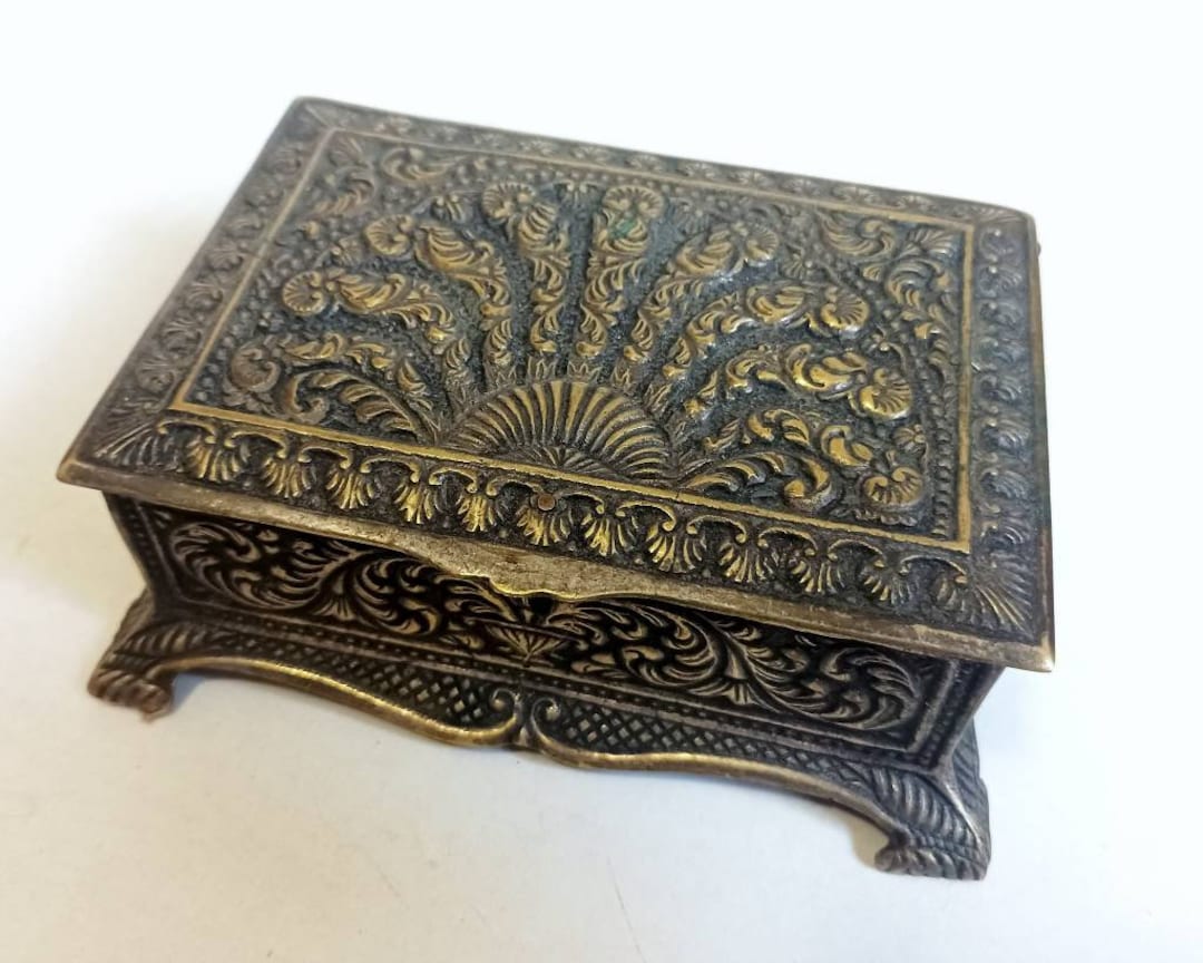 Vintage Brass Jewelry Box Made in Greece / Shell Shape With Mirror ...