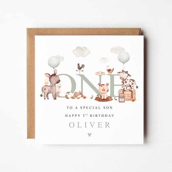 First Birthday Card Farm Animals - Etsy UK