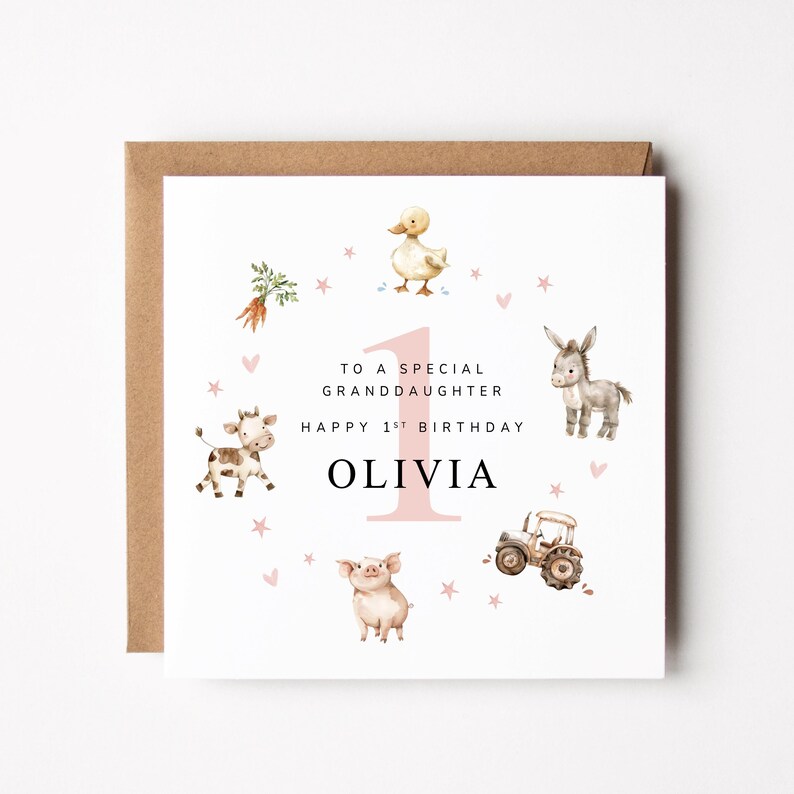 Farm Animal First Birthday Card for Girl | Personalised 1st Birthday ...