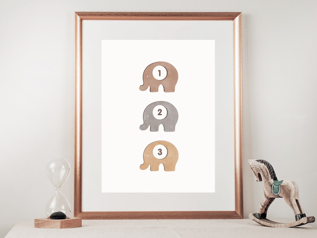 Elephants Animal Numbers Nursery Art Print, Cute Baby Elephant Poster ...