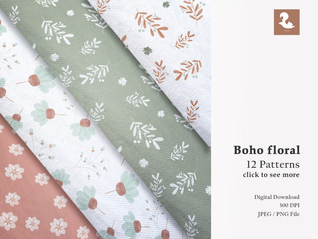 Boho Floral Paper, Boho Floral Pattern, Floral Digital Paper, Floral ...