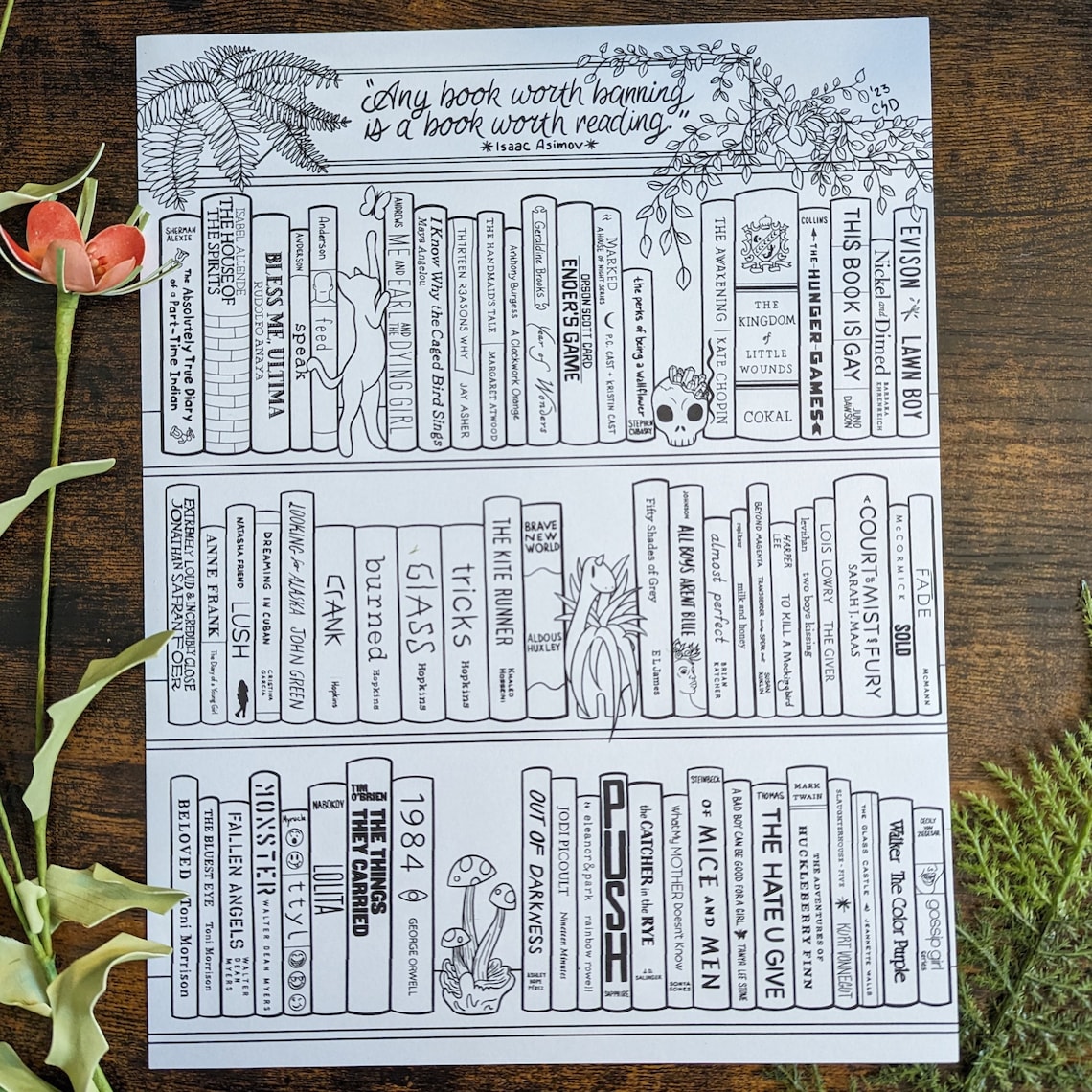 Coloring Page Banned Challenged Books Tracker for Planner, Teachers or ...