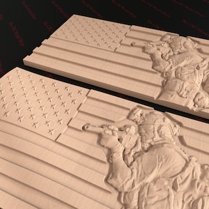 2 Pcs. 3D STL CNC Router File of the American Flag With Soldier for CNC ...