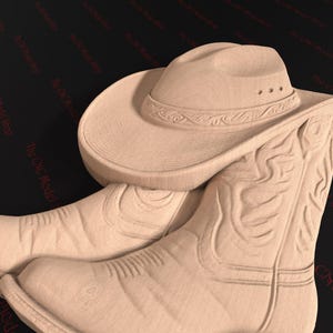 3D STL Relief File of Cowboy Boots and Hat for CNC Router Carving ...