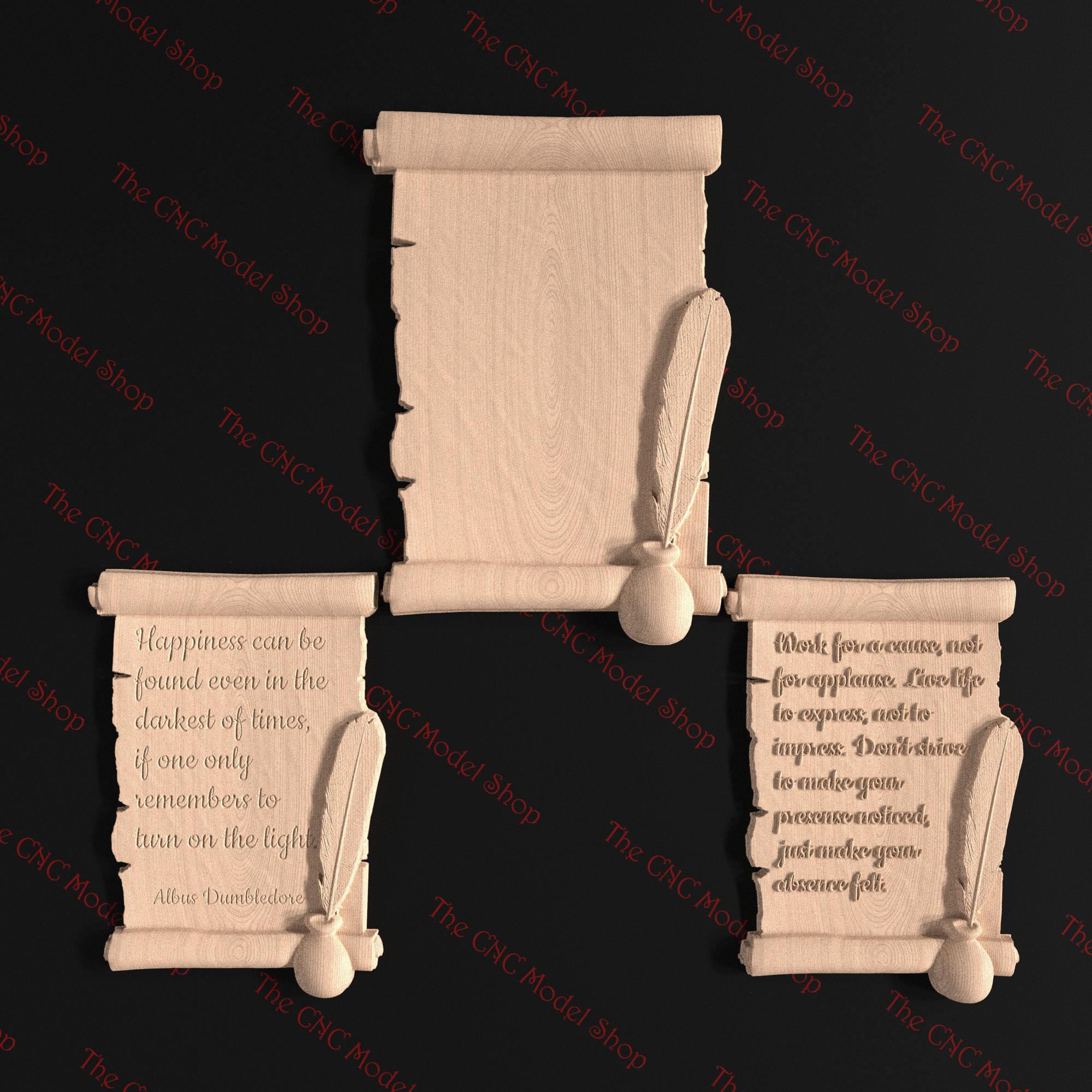 3D Relief STL File of a Old Scroll With Quill and Inkwell for CNC ...
