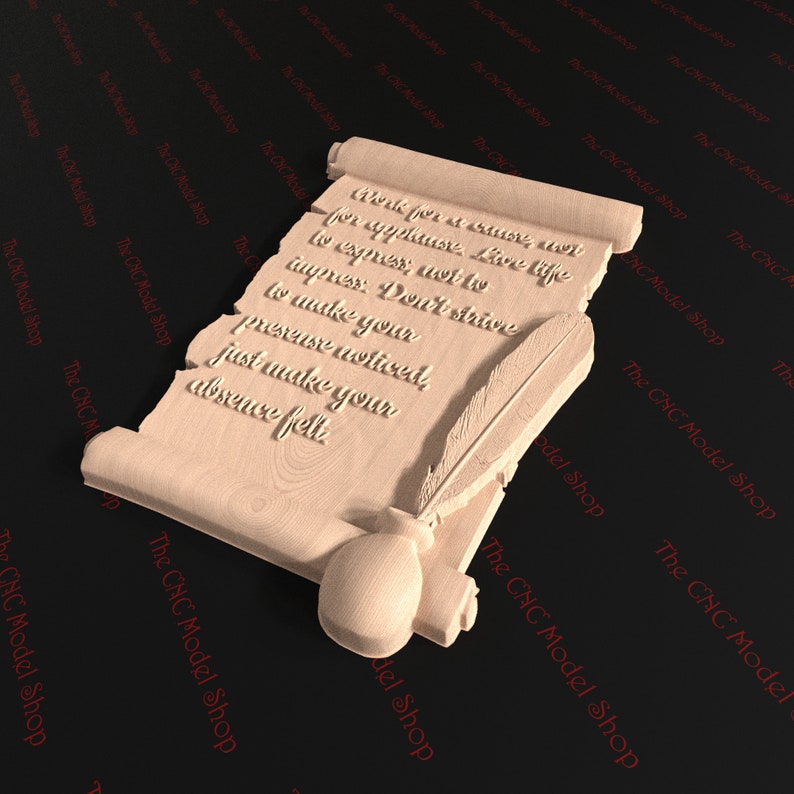3D Relief STL File of a Old Scroll With Quill and Inkwell for CNC ...