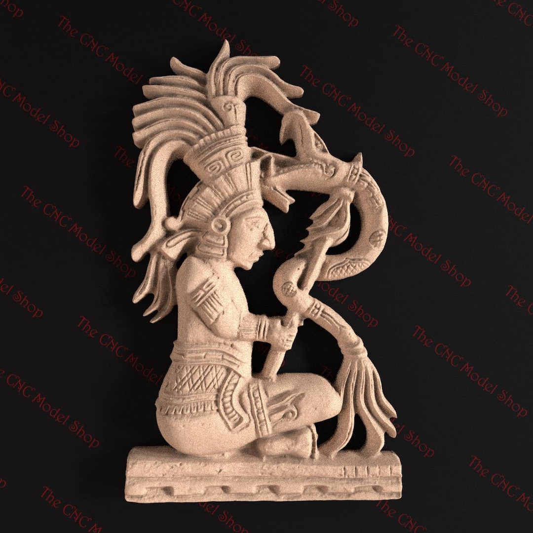 Mayan Warrior With Feathered Serpent 3D STL Relief File for CNC Router ...