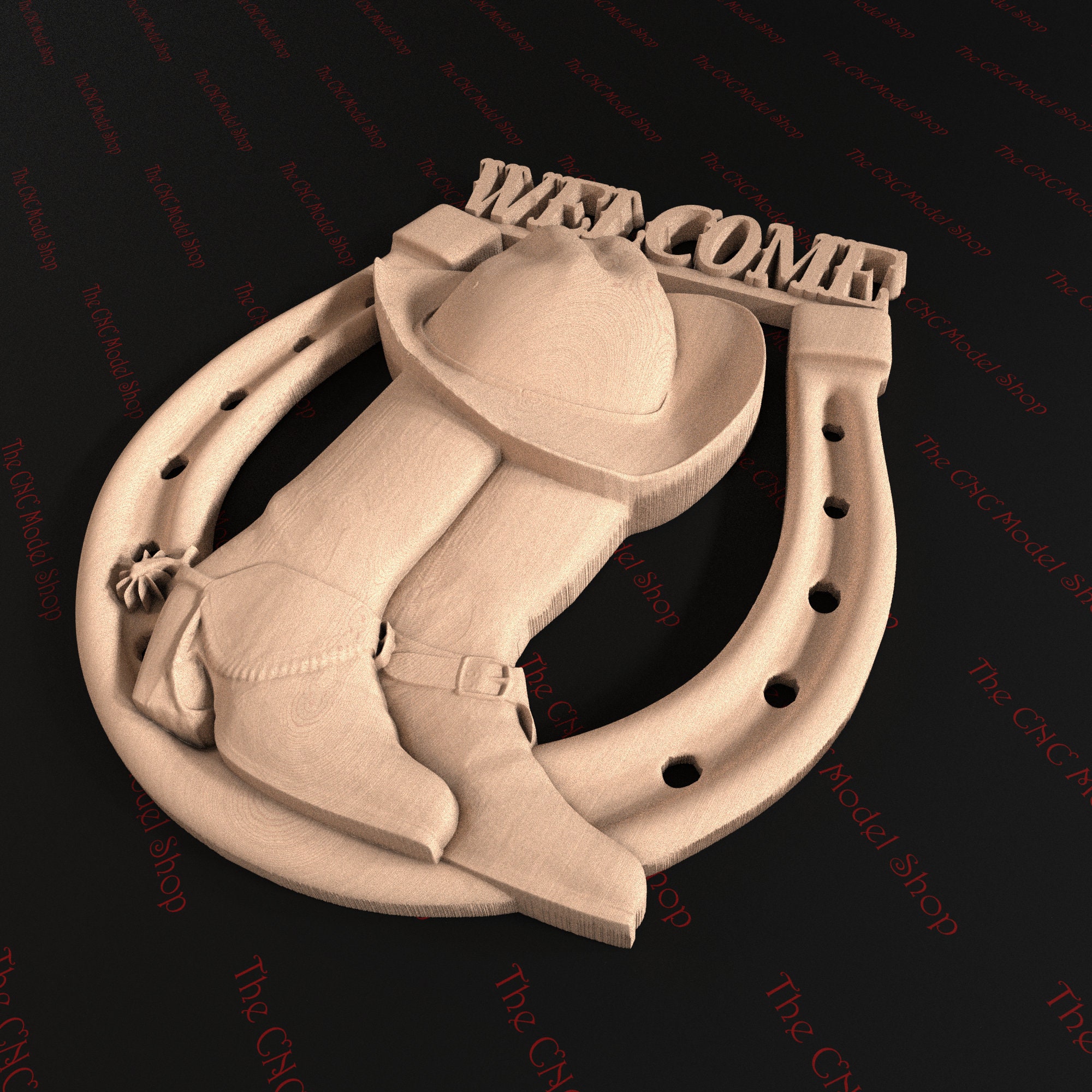3D STL Relief File of Western Welcome Sign for CNC Router Carving ...