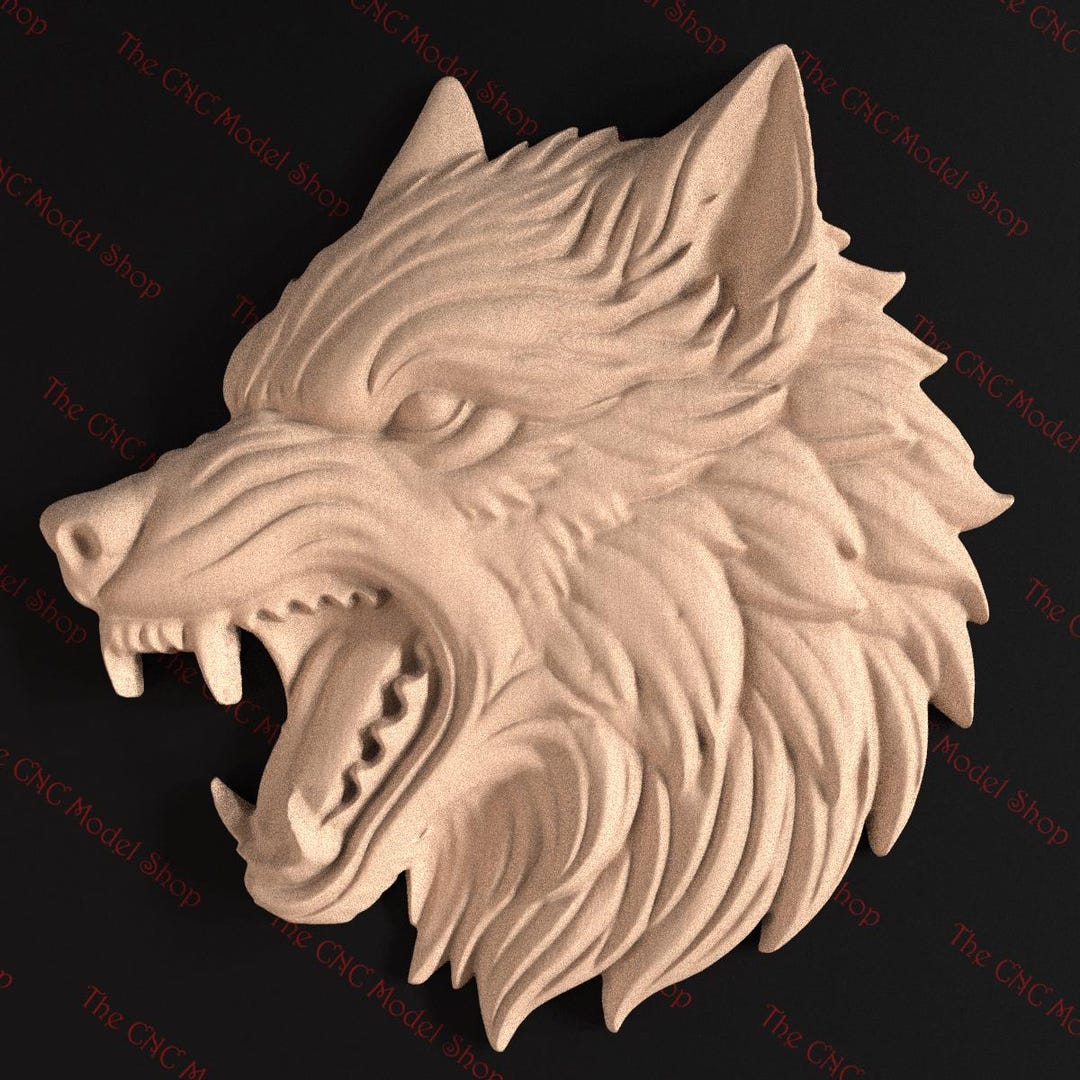 Fierce Wolf Head 3D Relief STL File for CNC Router or 3D Printing ...