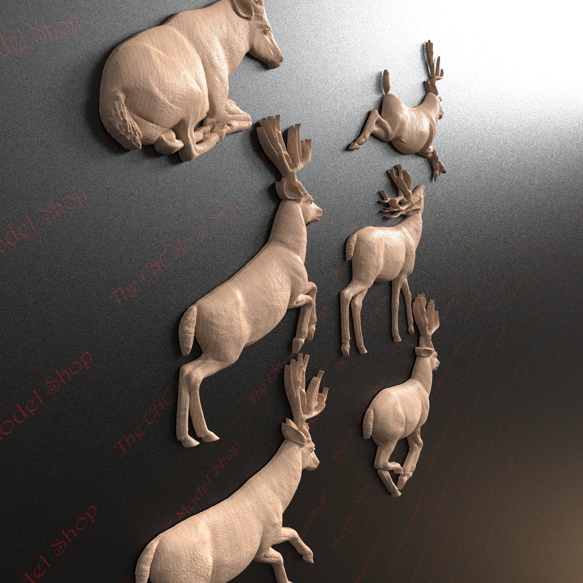 6 Pcs, 3D Relief STL Files of a Deer (deer Pack 2) for CNC Carving ...