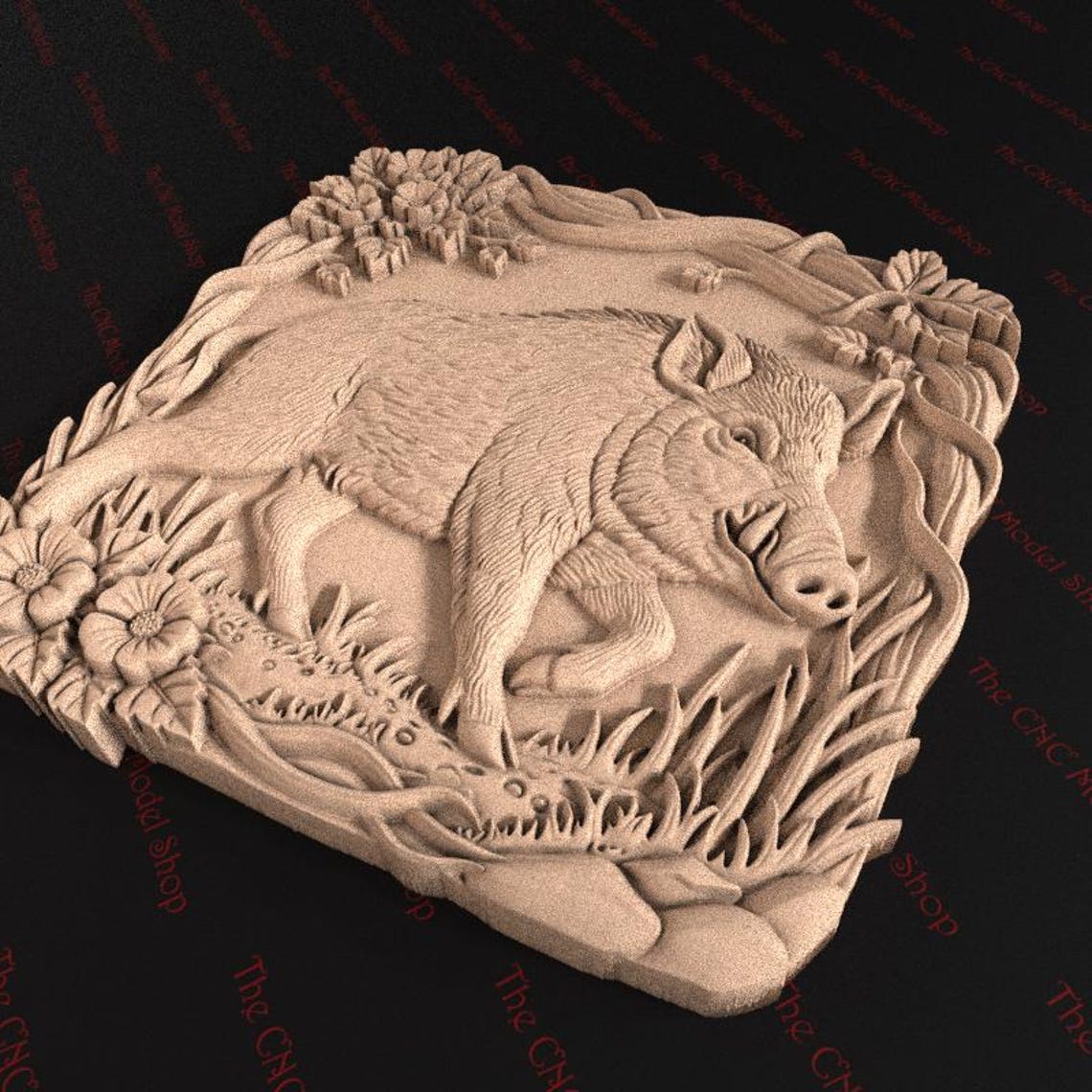 Wild Boar 3D Relief STL File for CNC Router Carving or 3D Resin ...