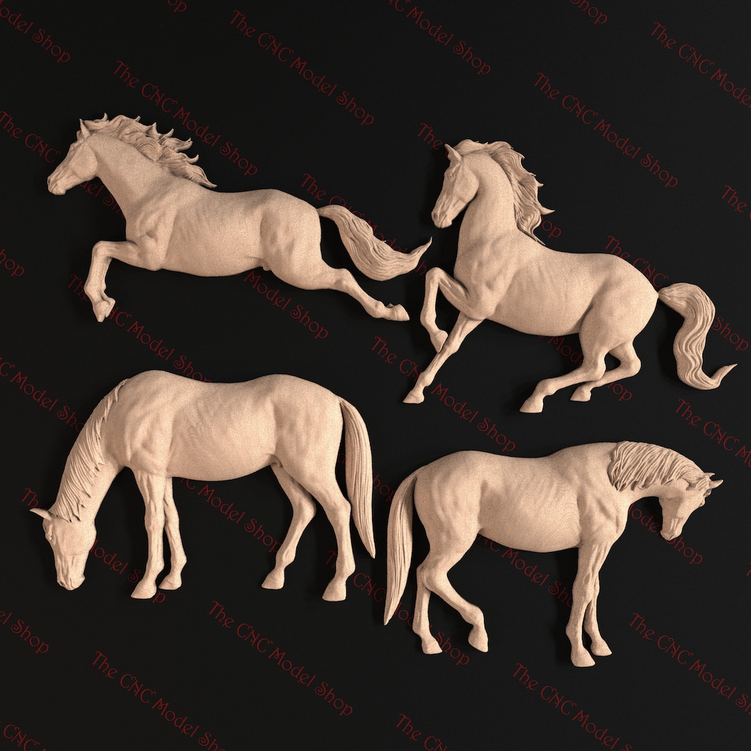 Horse Pose 4 Pack # 2, 3D Relief STL Files for CNC Carving / Engraving ...