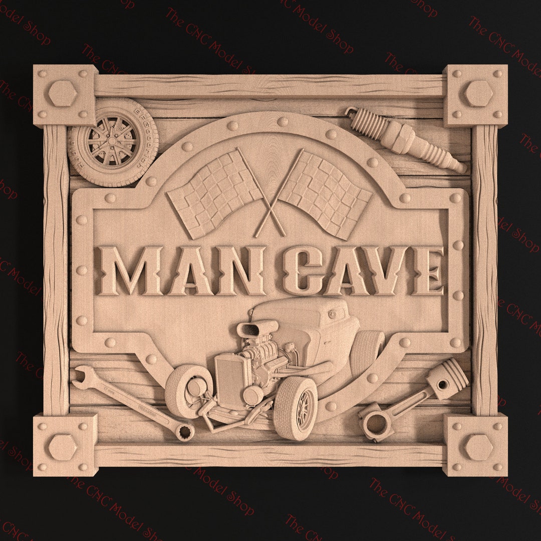 3D Relief STL File of a Hot Rod Man Cave Sign for CNC Router Carving - Etsy