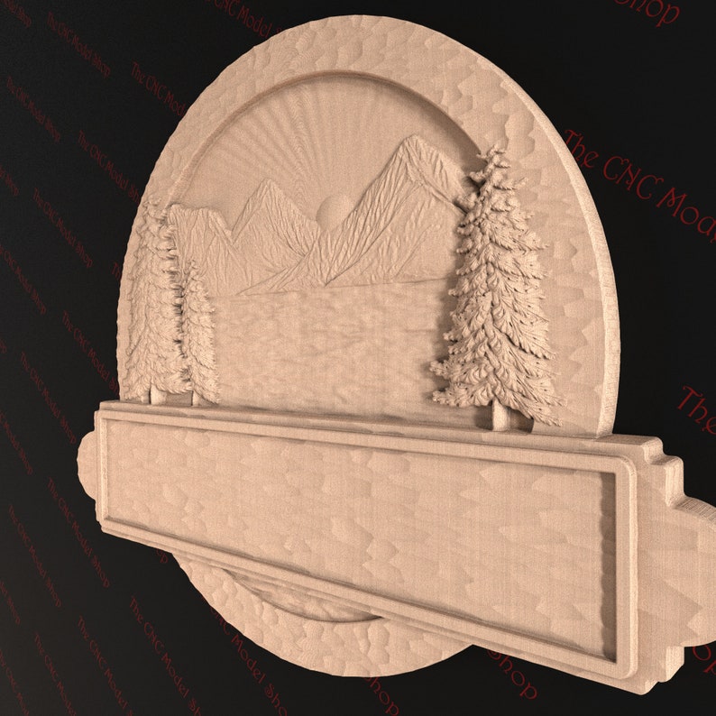 3D STL File of a Cabin Sign Featuring Pines and Mountain Lake Scene for ...