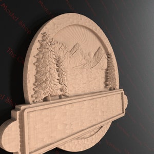 3D STL File of a Cabin Sign Featuring Pines and Mountain Lake Scene for ...