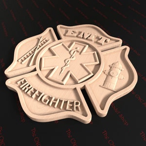EMT Firefighter Emblem, 3d .stl Relief CNC Router File for Cnc Carving ...