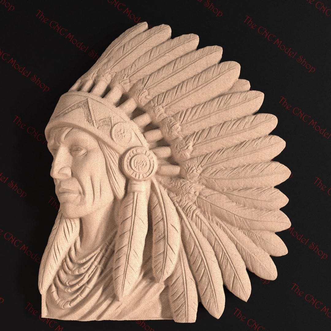 3D STL Relief File of a Native American Chief for Cnc Router Carving ...