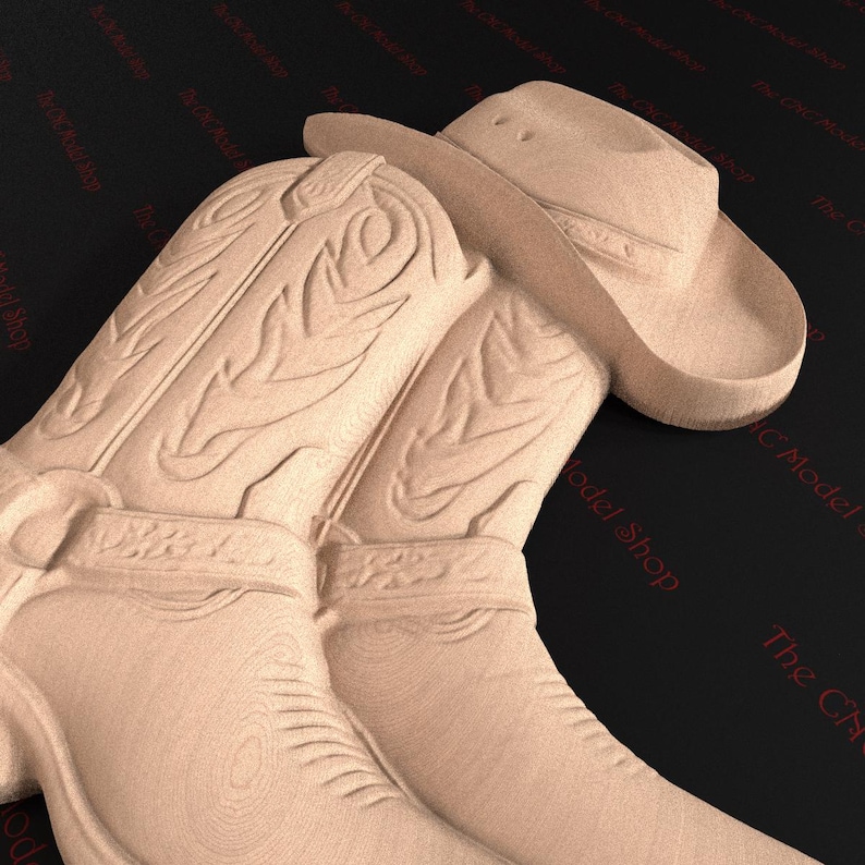 Cowboy Boots and Hat 3D STL Relief File for CNC Router Carving or 3D ...