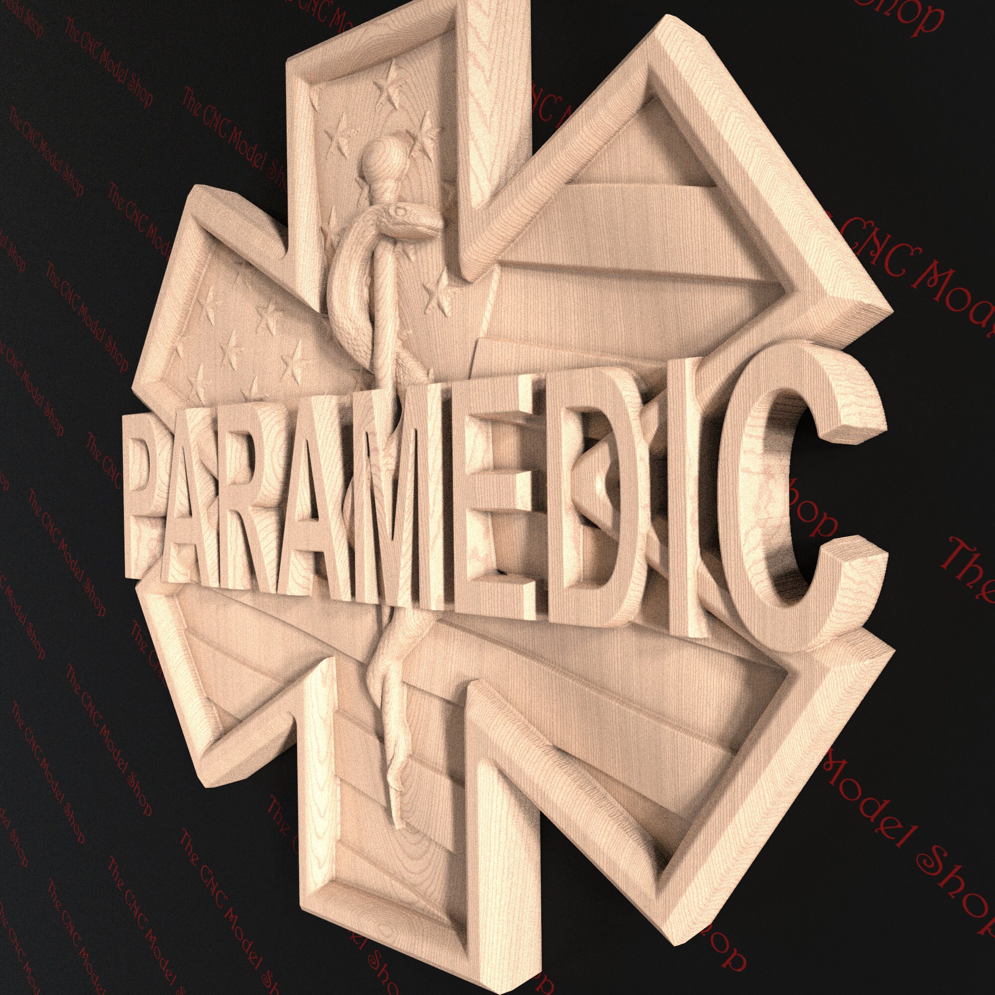 Paramedic Sign With US Flag, 3d Relief STL File for Cnc Router Carving ...