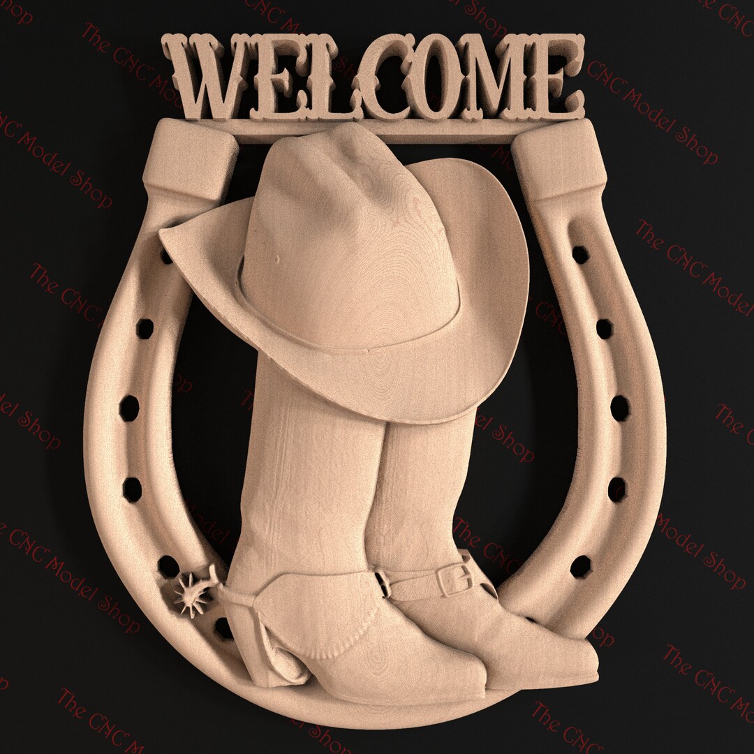 3D STL Relief File of Western Welcome Sign for CNC Router Carving ...