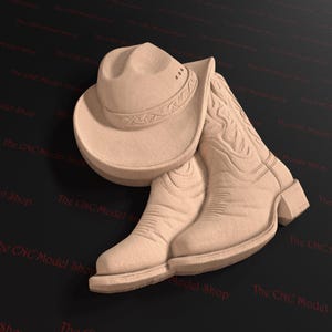 3D STL Relief File of Cowboy Boots and Hat for CNC Router Carving ...
