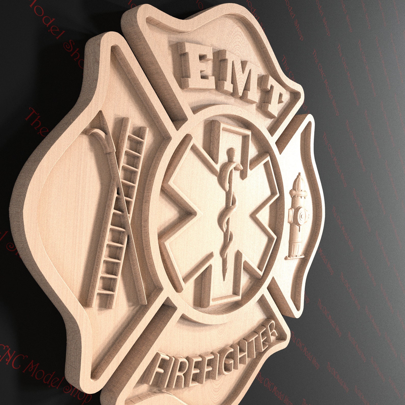 EMT Firefighter Emblem, 3d .stl Relief CNC Router File for Cnc Carving ...