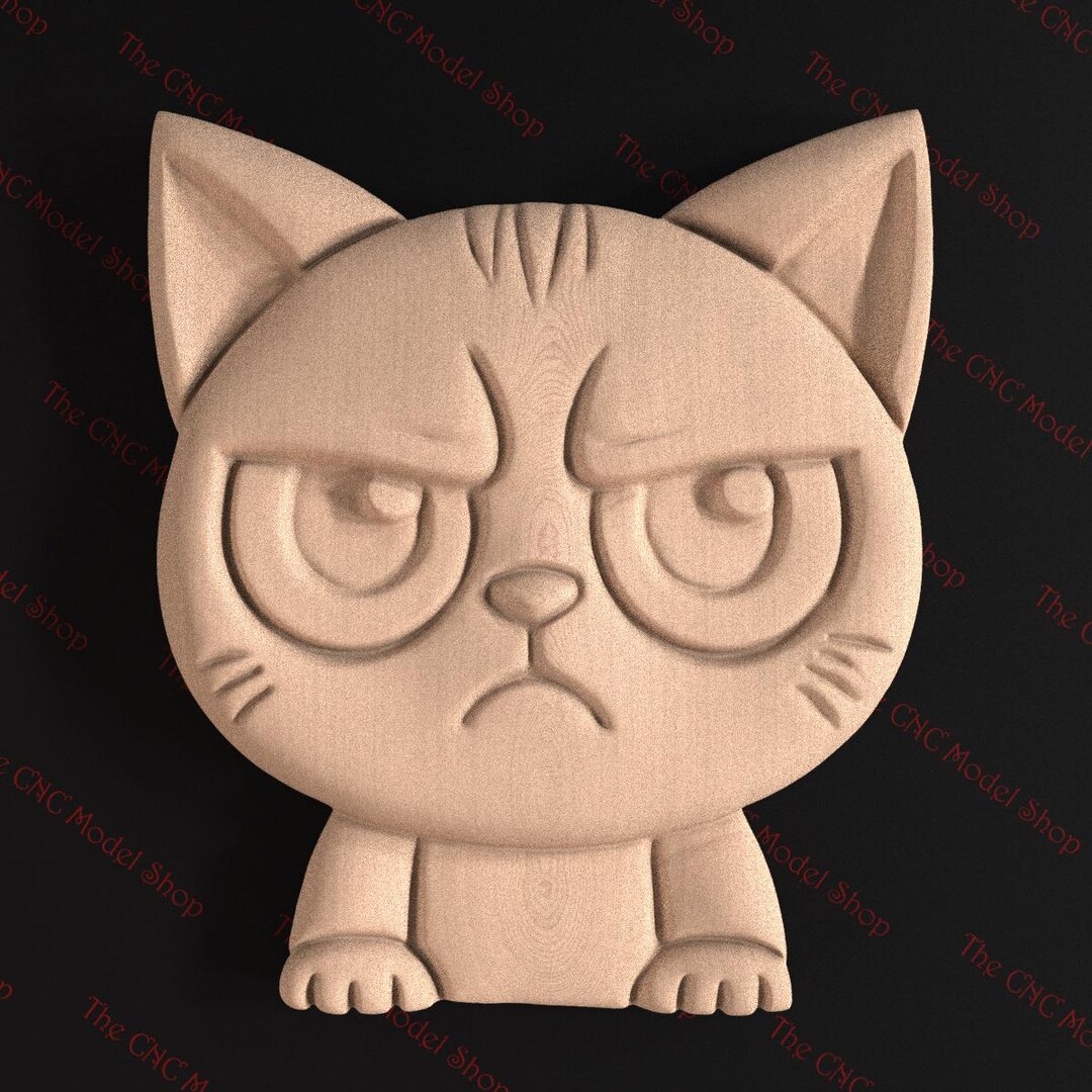 Grumpy Cat 3D Relief STL File for CNC Router or 3D Printing | Vcarve ...