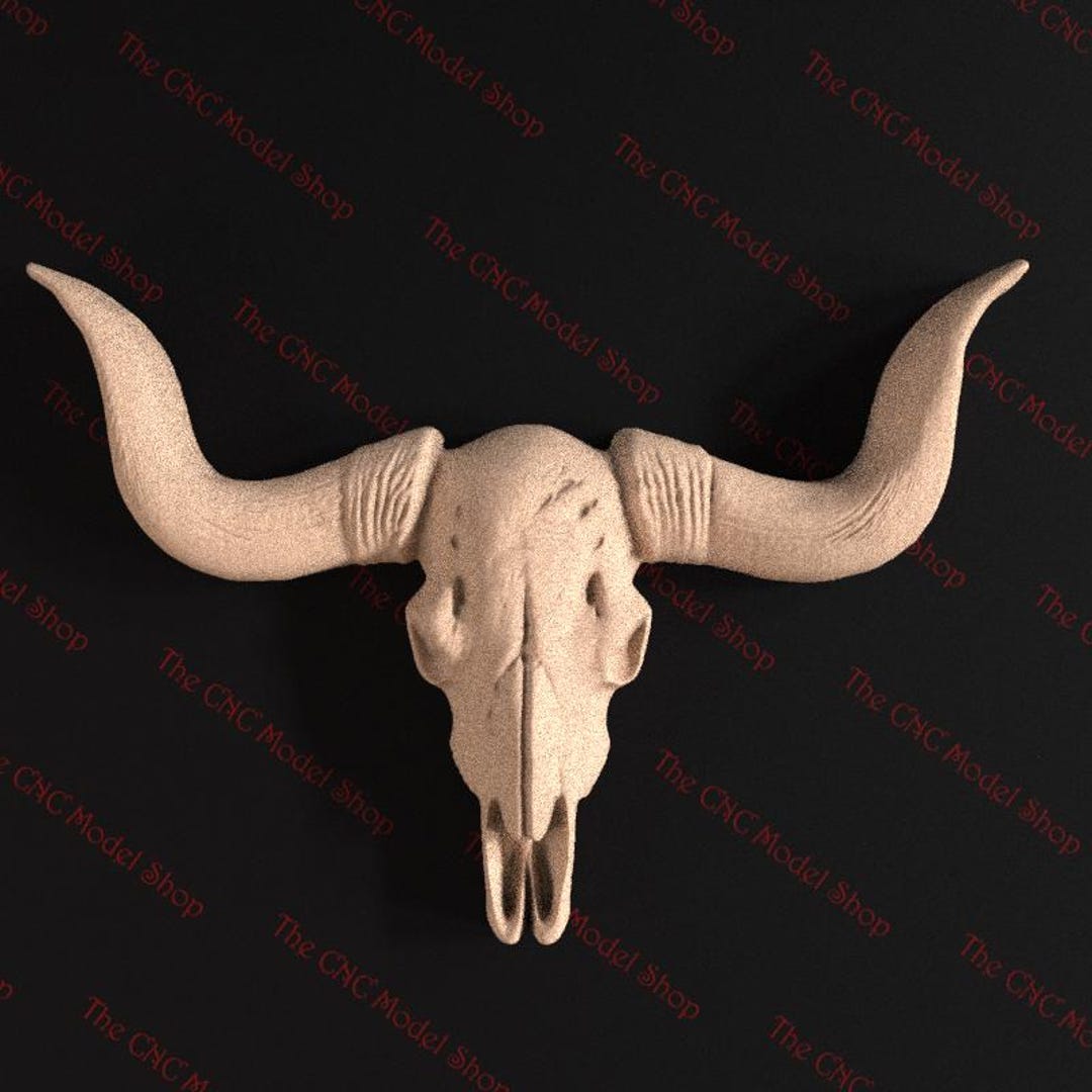 Western Longhorn Skull 3D Relief STL File for CNC Router Carving or 3D ...