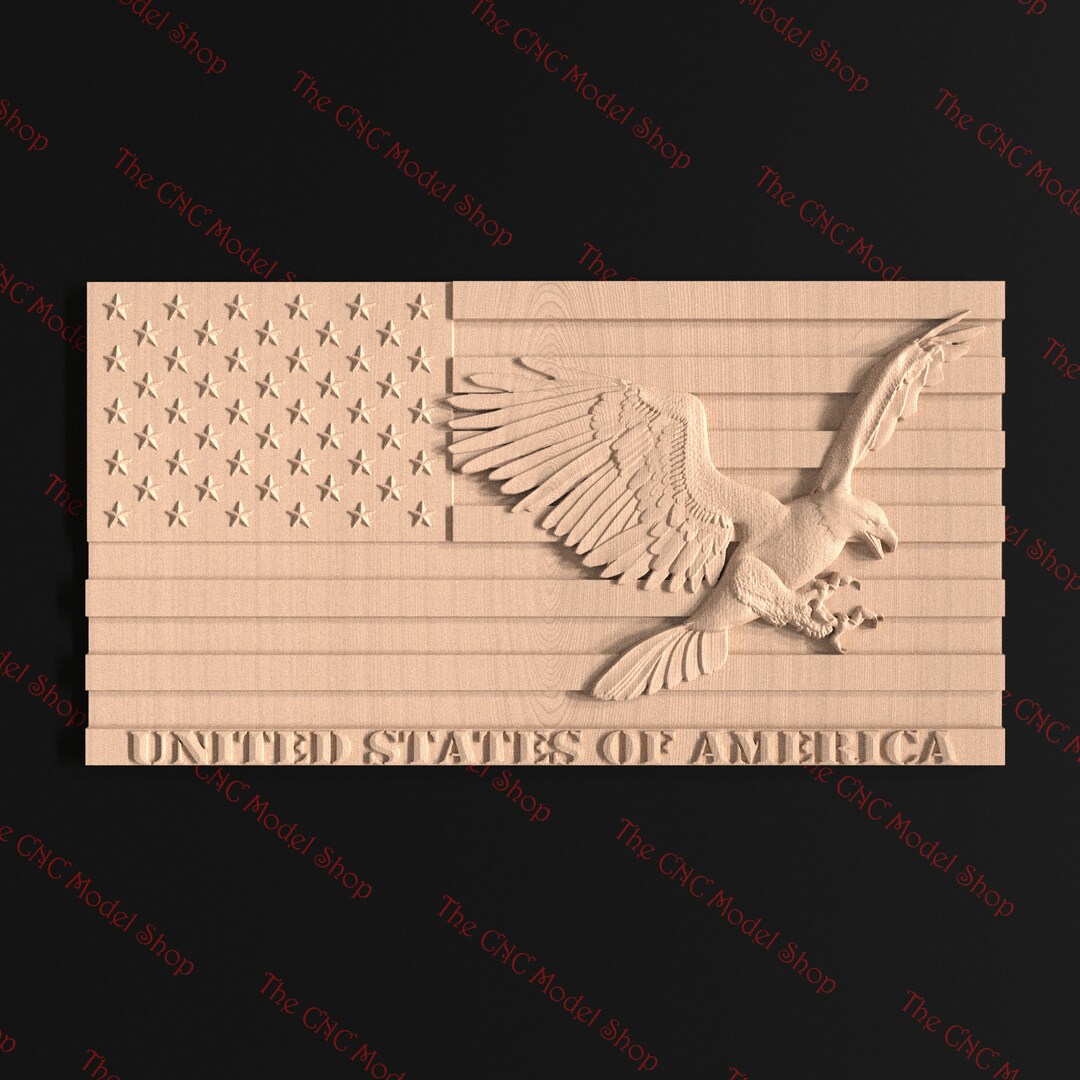 2 Pcs, 3D STL Relief Files of the American Flag Featuring Flying Eagle ...