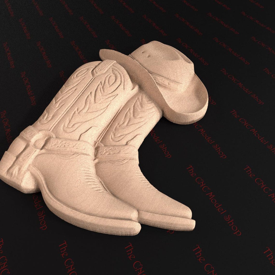 Cowboy Boots and Hat 3D STL Relief File for CNC Router Carving or 3D ...