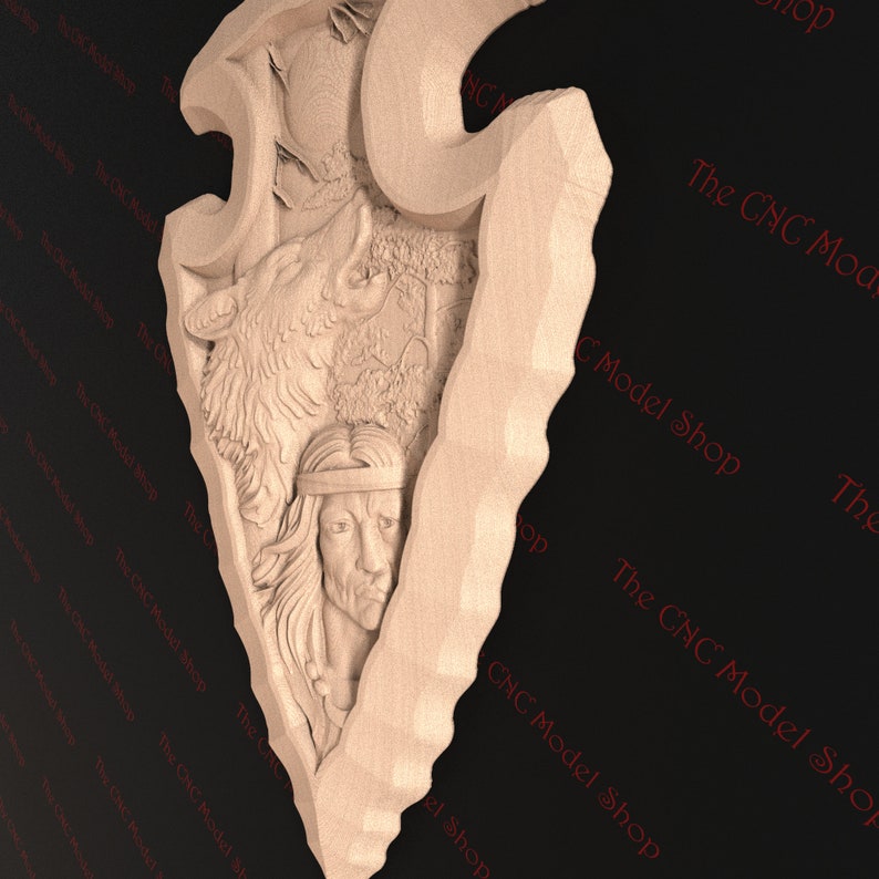 3D STL Relief File of an Arrowhead Artwork Featuring Wolf and Native ...