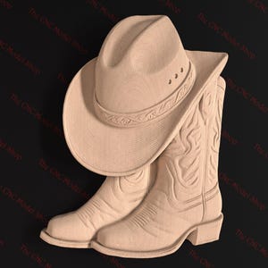 3D STL Relief File of Cowboy Boots and Hat for CNC Router Carving ...