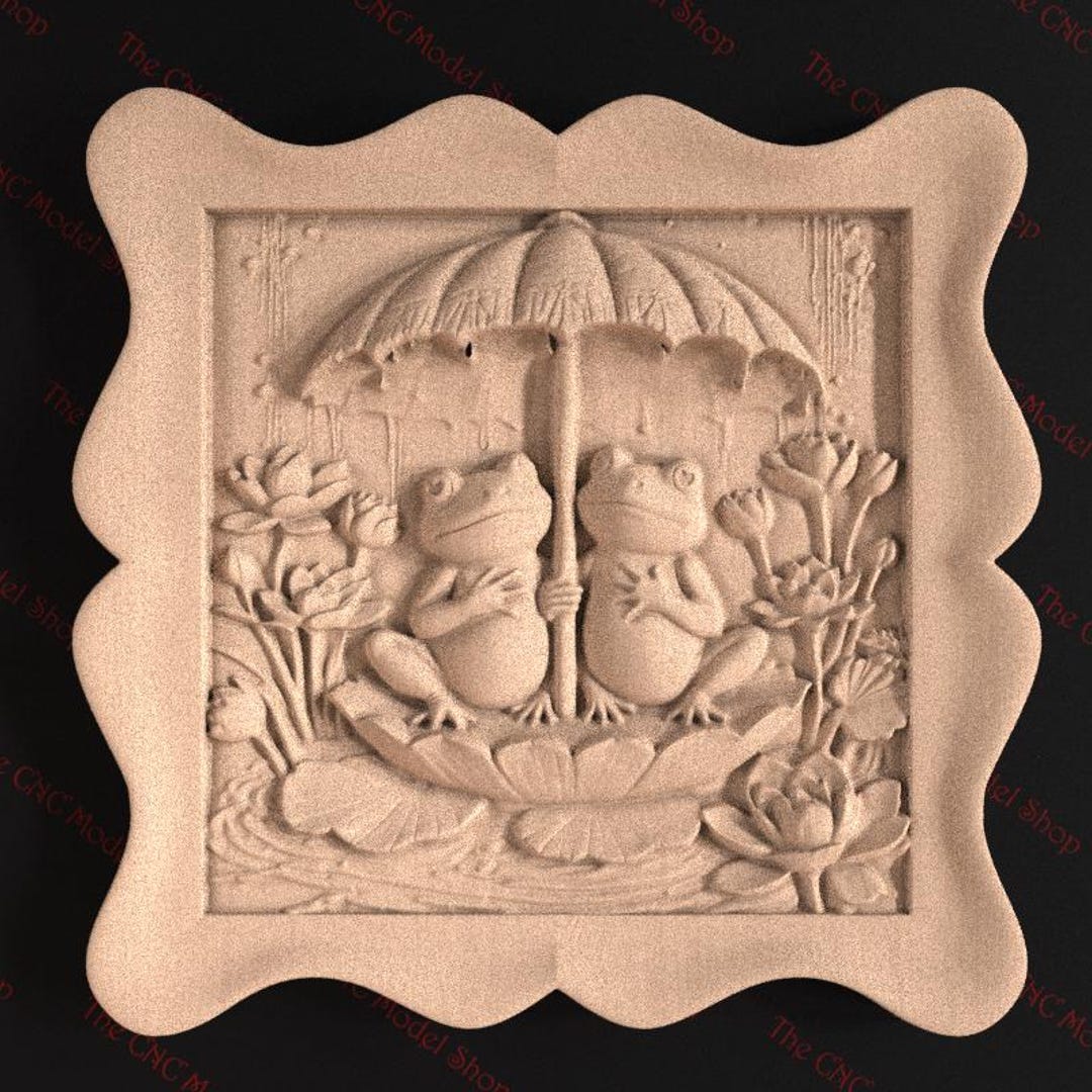 Frog Couple Under Umbrella 3D Relief STL File for CNC Router Carving or ...
