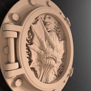 3D STL Relief File of a Mer-man Creature in a Porthole Frame for CNC ...