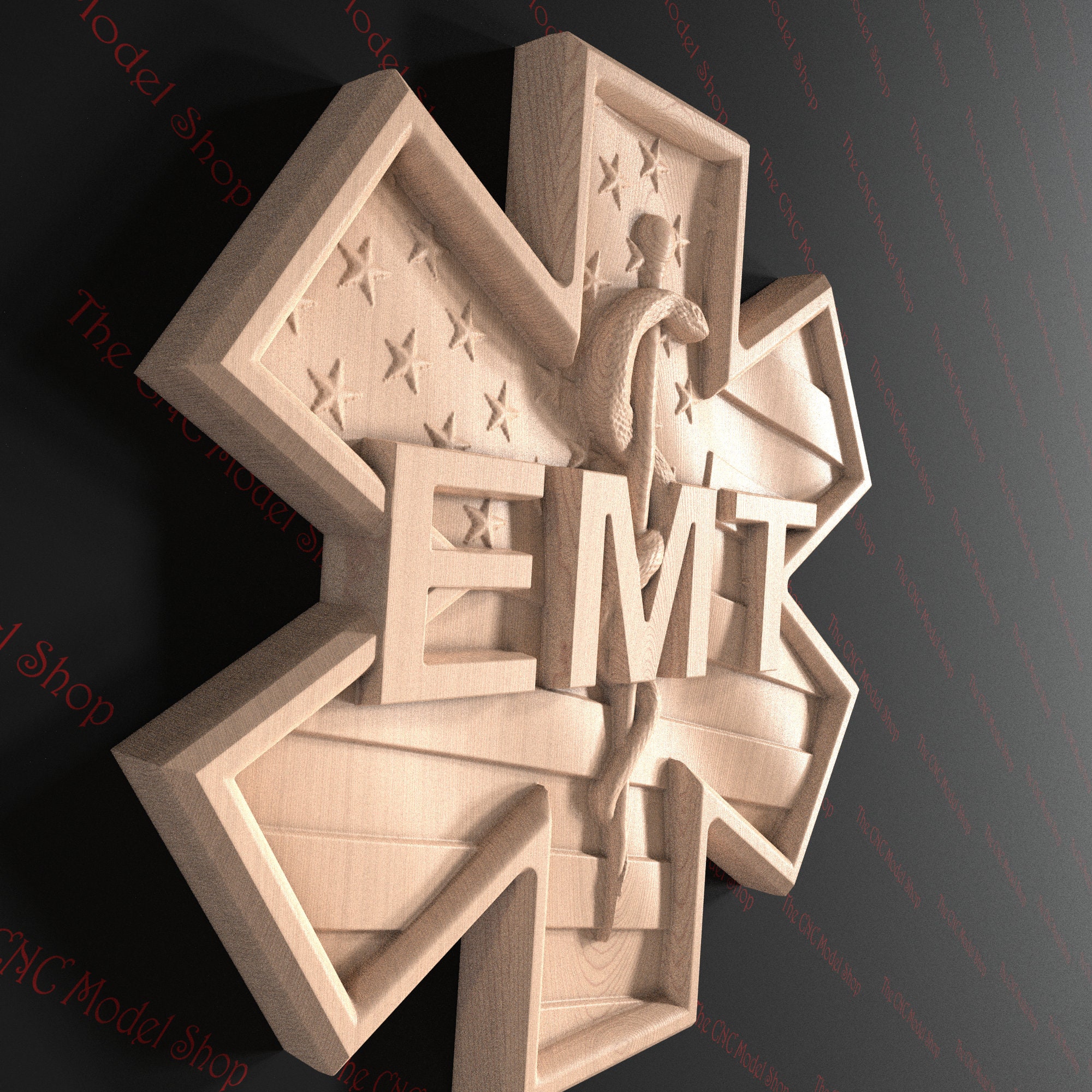 EMT Sign With US Flag 3d .stl Relief CNC Router File for Cnc - Etsy
