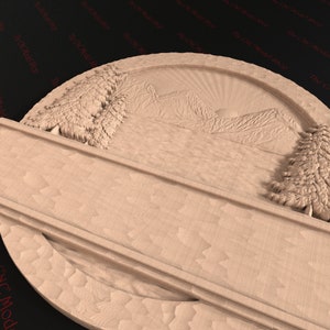 3D STL File of a Cabin Sign Featuring Pines and Mountain Lake Scene for ...
