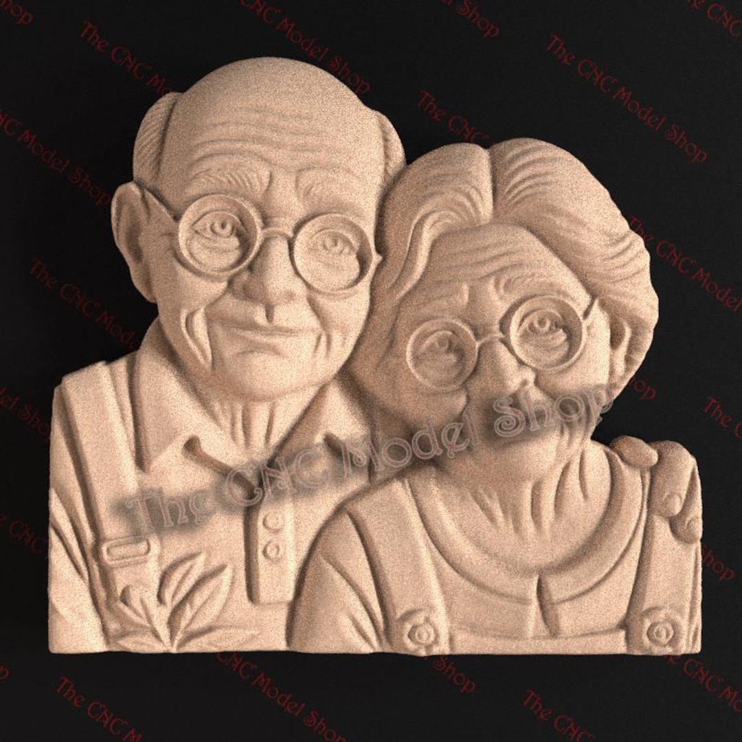Elderly Couple Hugging 3D Relief STL File for CNC Router Carving or 3D ...