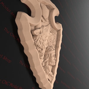 3D STL Relief File of an Arrowhead Artwork Featuring Wolf and Native ...