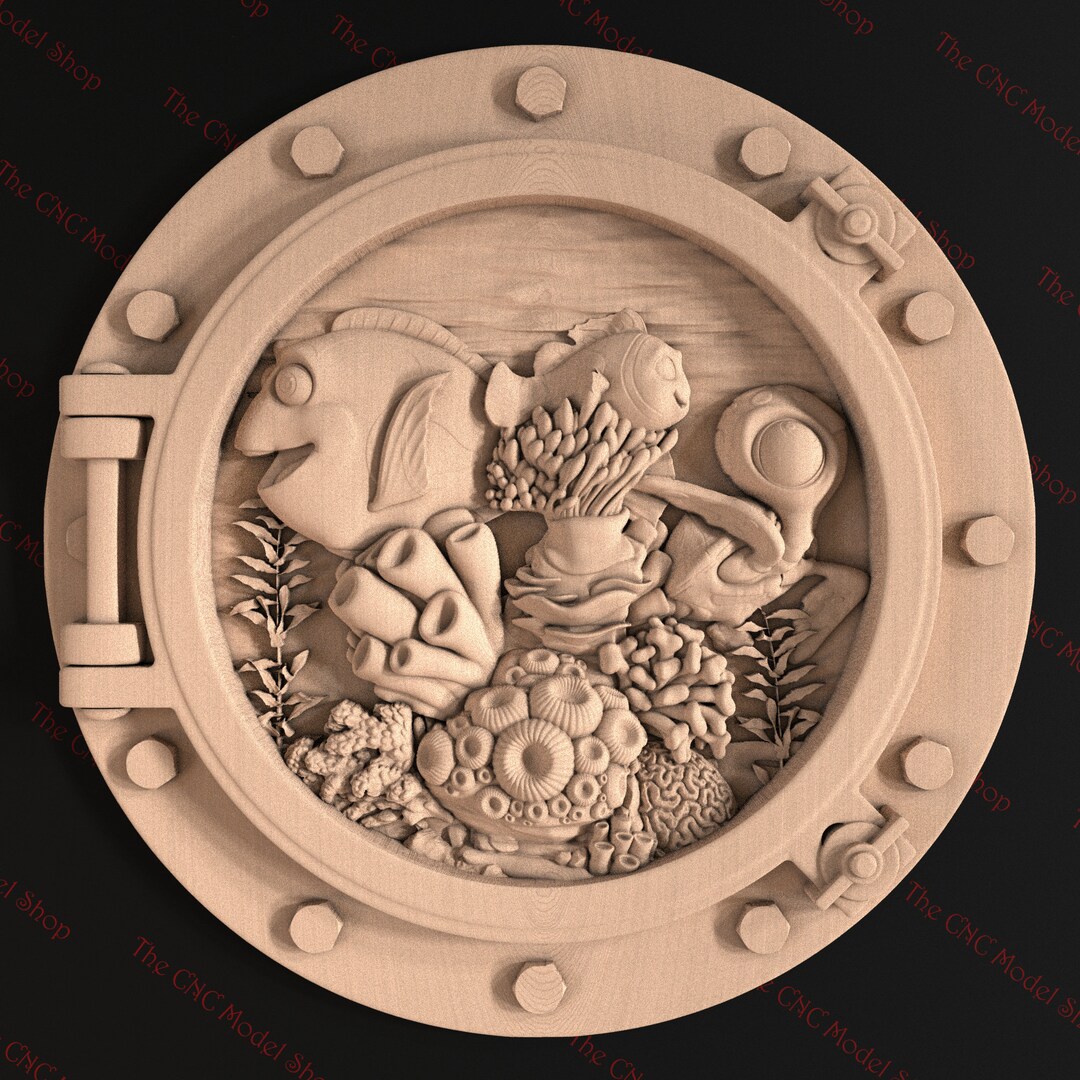 3D STL Relief File of Toon Fish in a Porthole Frame for CNC Router ...