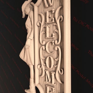 3D Relief STL File of a Welcome Sign With Cowgirl Leaning for CNC ...