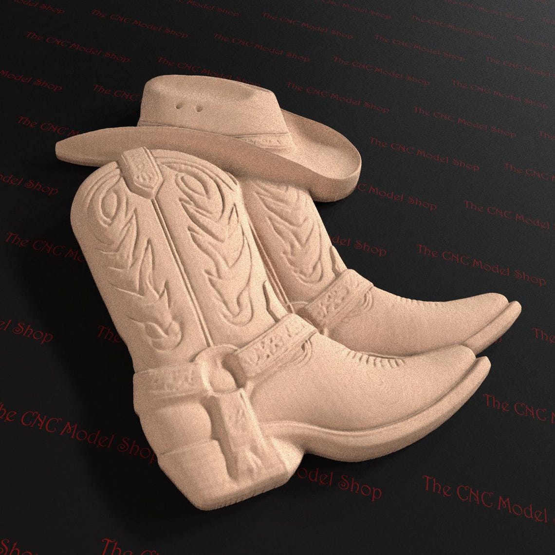Cowboy Boots and Hat 3D STL Relief File for CNC Router Carving or 3D ...