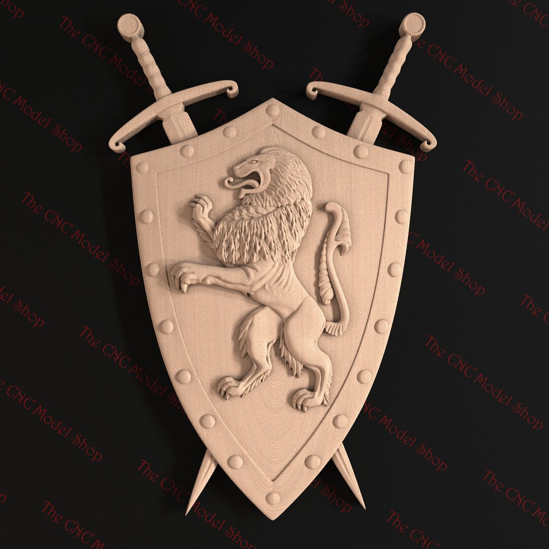 Lion Shield and Swords Wall Art, 3d Stl Relief File for Cnc Router ...