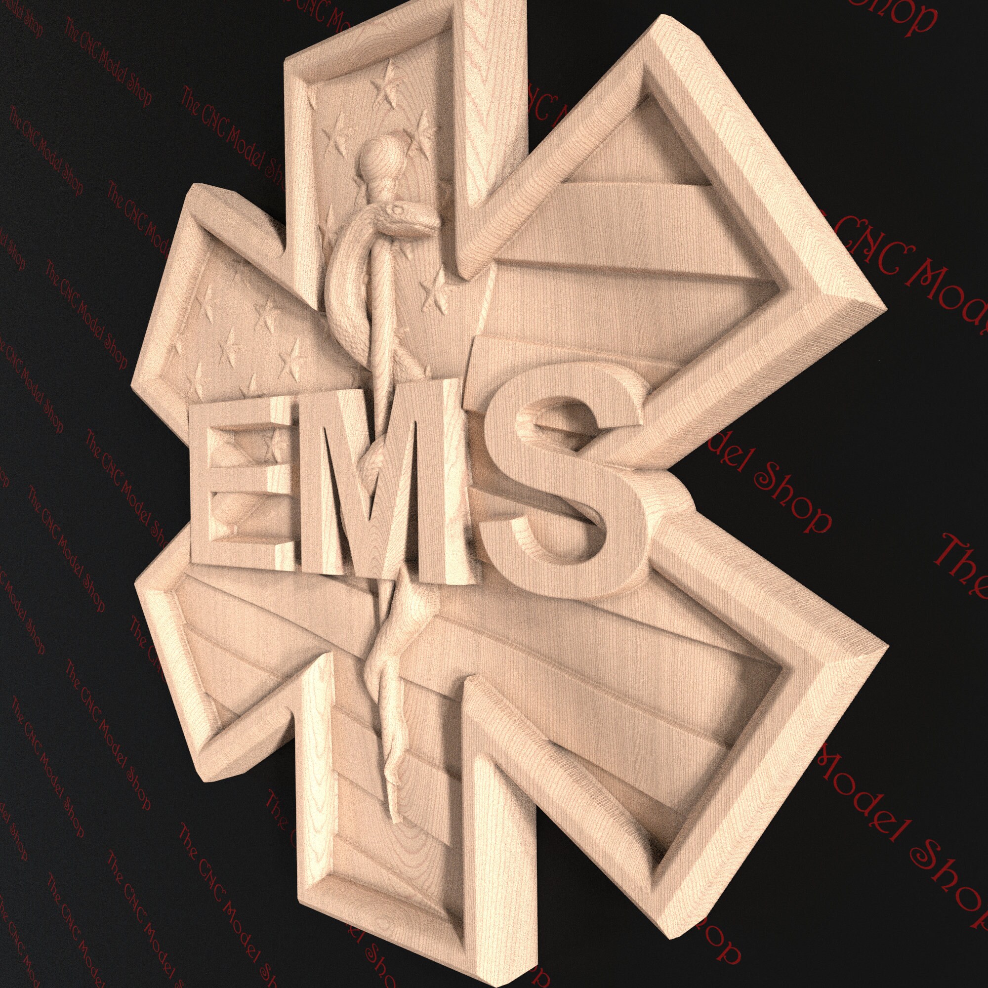 EMS Sign With US Flag 3d Relief STL File for Cnc Router - Etsy