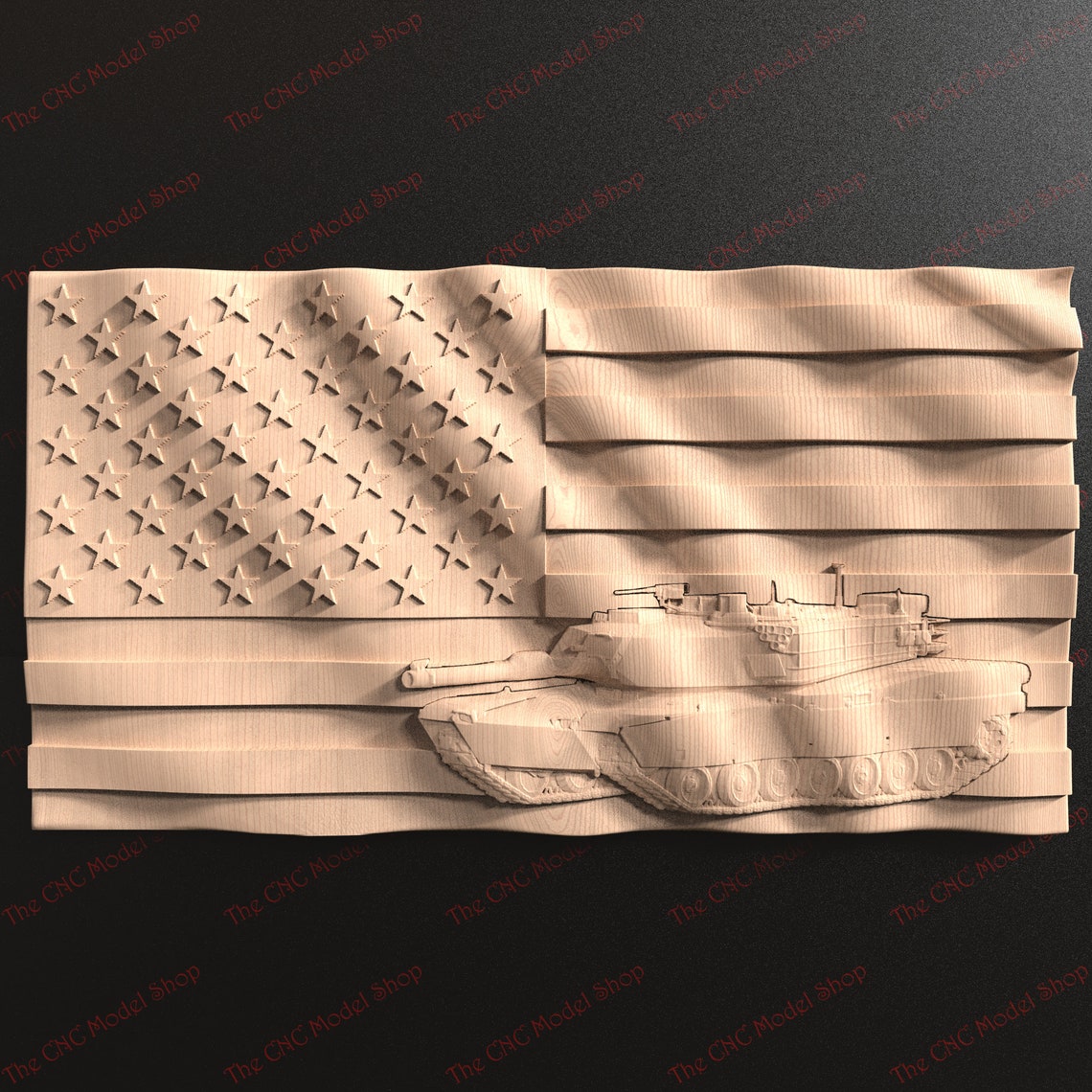 3 Pcs. 3D STL CNC Router File of the American Flag With M1 Tank for CNC ...