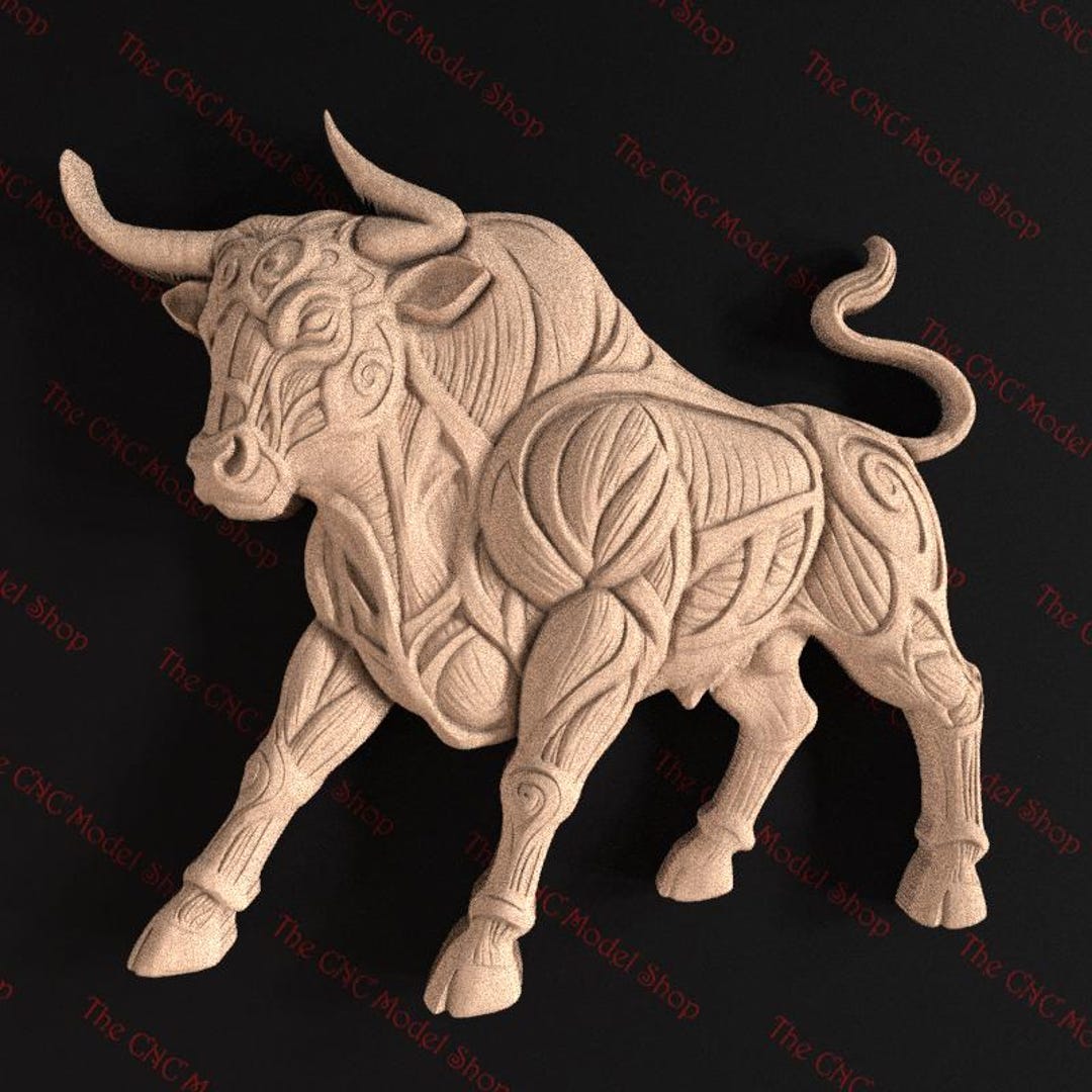 Cyber Style Bull 3D Relief STL File for CNC Router Carving or 3D Resin ...