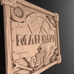 3D Relief STL File of a Hot Rod Man Cave Sign for CNC Router Carving - Etsy